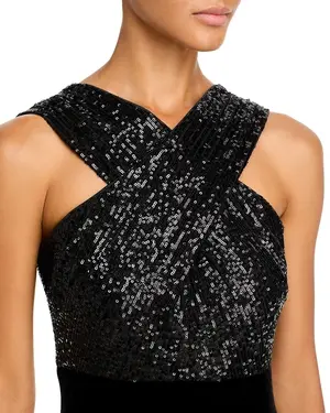 Eliza J Sequined Velvet Mermaid Gown