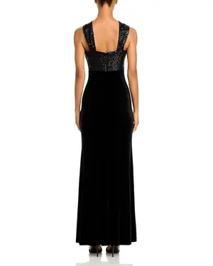 Eliza J Sequined Velvet Mermaid Gown