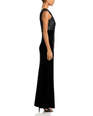 Eliza J Sequined Velvet Mermaid Gown