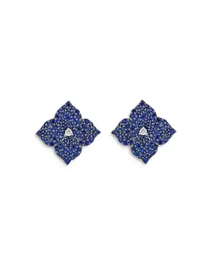 Piranesi 18k White Gold Fiore Sapphire And Diamond Flower Stud Earrings - Blue/white