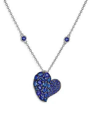 Piranesi 18k White Gold Sapphire Heart Pendant Necklace - Blue/white