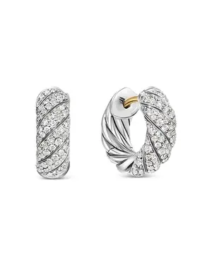 David Yurman Sculpted Cable Hoop Earrings With Diamonds - Silver