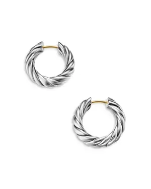 David Yurman Sculpted Cable Hoop Earrings In Sterling 18.6mm - Silver