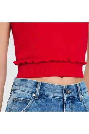 Sandro Ruffled Crop Sweater