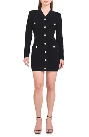 Endless Rose Padded Shoulder Ribbed Sweater Minidress