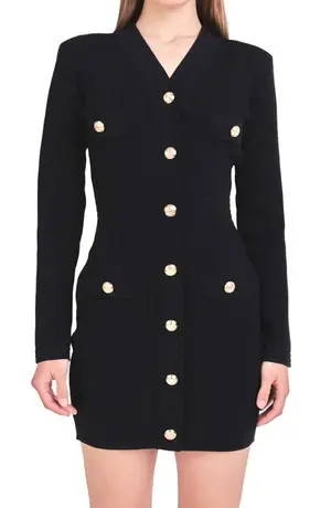 Endless Rose Padded Shoulder Ribbed Sweater Minidress
