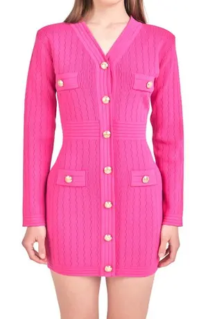 Endless Rose Padded Shoulder Ribbed Sweater Minidress