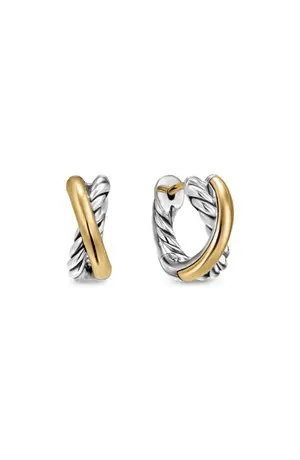 David Yurman Crossover Huggie Hoop Earrings - Sterling Silver And 18k Gold