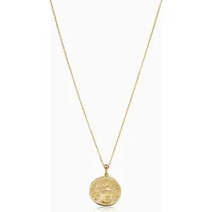 ORADINA 14k Greek Medusa Medallion Pendant Necklace - Yellow Gold