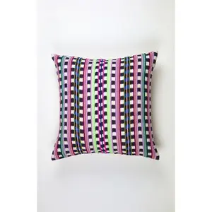 ARCHIVE NY Santiago Lime And Pink Handwoven Cotton Ikat Square Throw Pillow - Multicolored