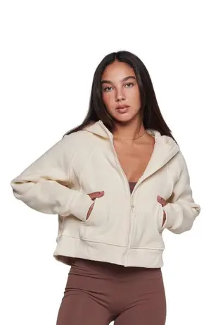 REBODY Fleece Full Zip Hoodie - Bone