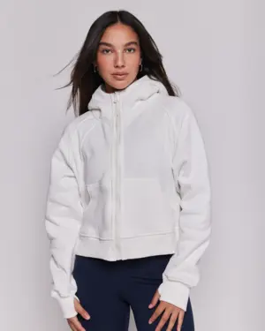 REBODY Fleece Full Zip Hoodie - Brilliant White