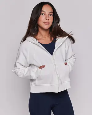 REBODY Fleece Full Zip Hoodie - Brilliant White