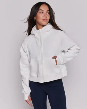 REBODY Fleece Full Zip Hoodie - Brilliant White