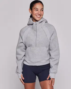 REBODY Fleece Half Zip Boxy Hoodie - Heather Grey