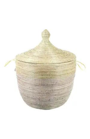 MBARE Dou Lid Storage Basket Two-tone Low Storage - Natural And White