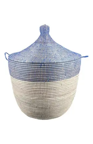 MBARE Dou Lid Storage Basket Two-tone Low Storage - Navy And White