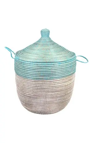 MBARE Dou Lid Storage Basket Two-tone Low Storage - Turquoise And White