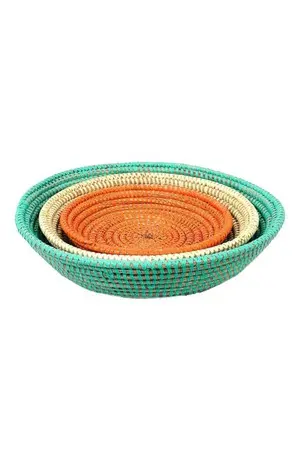 MBARE Catch-all / Planter Basketset Of 3 - Orange, Natural, Turquoise