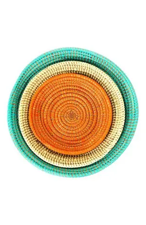 MBARE Catch-all / Planter Basketset Of 3 - Orange, Natural, Turquoise