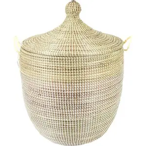 MBARE Dou Lid Storage Basket Two-tone Medium Storage - Natural And White