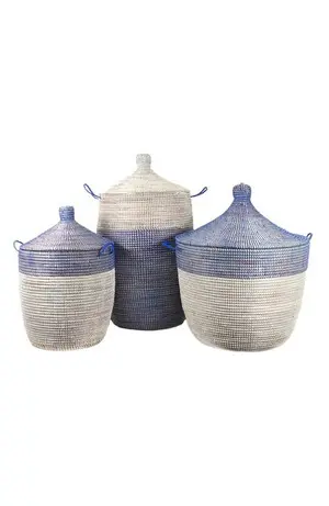MBARE Dou Lid Storage Basket Two-tone Medium Storage - Navy And White