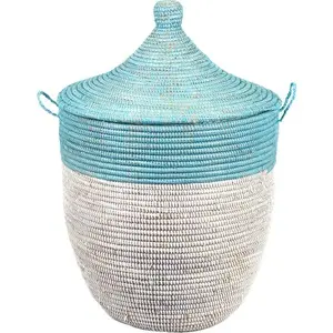 MBARE Dou Lid Storage Basket Two-tone Medium Storage - Turquoise And White