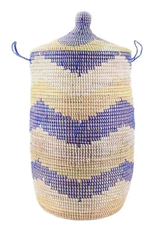 MBARE Dou Lid Storage Basket Chevron - Navy, White, Natural