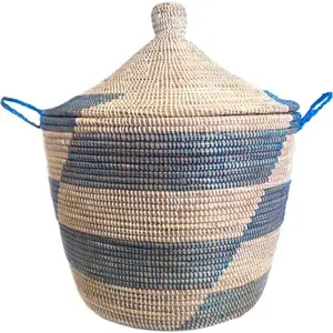 MBARE Dou Lid Storage Basket Stripe Low Storage - Blue
