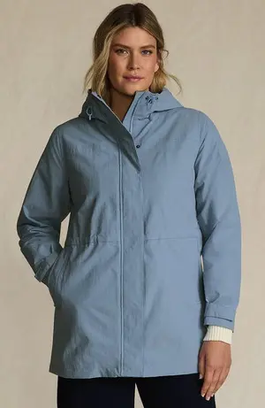 LANDS' END Hooded Waterproof Raincoat - Pale Slate Blue