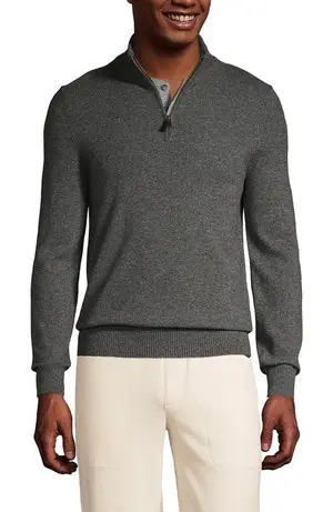LANDS' END Fine Gauge Cashmere Quarter Zip - Charcoal Heather