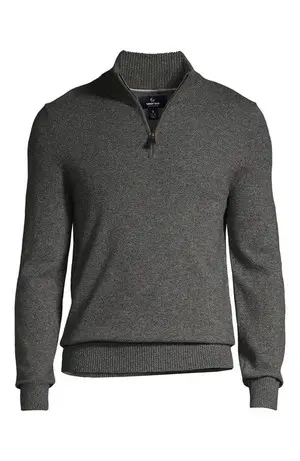 LANDS' END Fine Gauge Cashmere Quarter Zip - Charcoal Heather