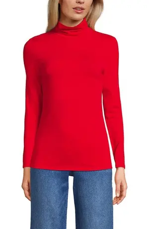 LANDS' END Lightweight Jersey Skimming Long Sleeve Turtleneck - Compass Red