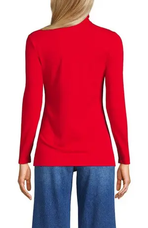 LANDS' END Lightweight Jersey Skimming Long Sleeve Turtleneck - Compass Red
