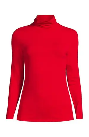 LANDS' END Lightweight Jersey Skimming Long Sleeve Turtleneck - Compass Red