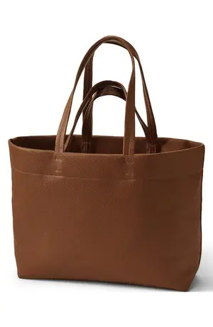 LANDS' END Pebbled Faux Leather Tote - Dark Caramel