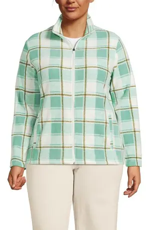LANDS' END Anyweather Fleece Full Zip Jacket - Mint Sky Buff Check