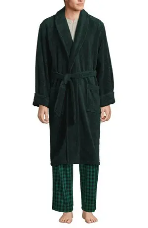 LANDS' END Calf Length Turkish Terry Robe Deep Forest