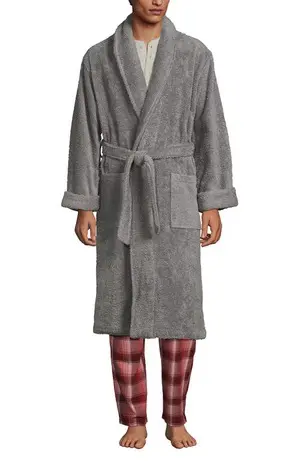 LANDS' END Calf Length Turkish Terry Robe Ultimate Gray