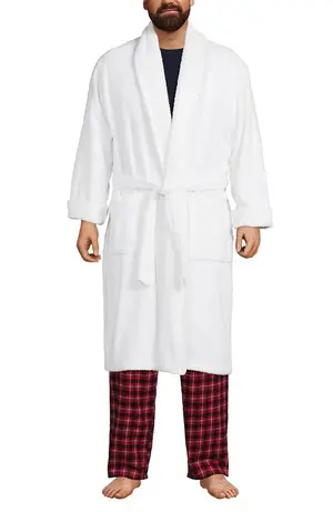 LANDS' END Calf Length Turkish Terry Robe - White