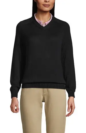 LANDS' END Young Cotton Modal V-neck Sweater - Black