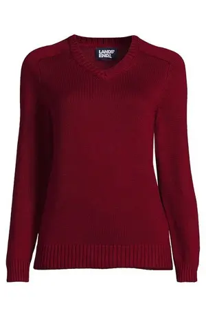 LANDS' END Young Cotton Modal V-neck Sweater - Garnet