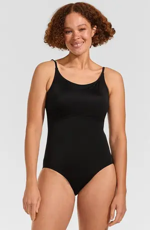 LANDS' END Tugless Thin Strap One-Piece Swimsuit Black