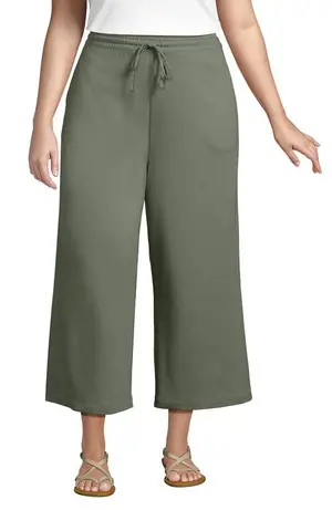 LANDS' END Sport Knit Elastic Waist Wide Leg Crop Pants Sage