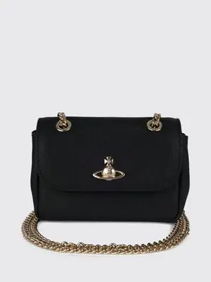 VIVIENNE WESTWOOD Victoria Saffiano Leather Mini Shoulder Bag With Orb Logo - Black