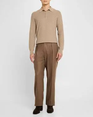 Brioni Basketweave Polo Sweater - Beige