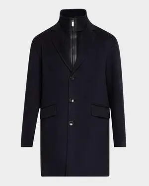 Gorski Gorski Loro Piana Wool Coat With Shearling Trim - Navy Pattern