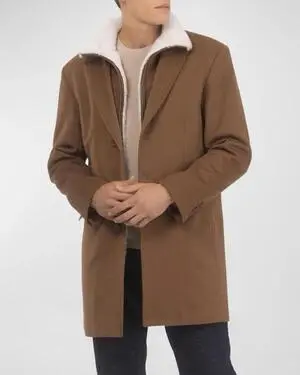 Gorski Loro Piana Wool Coat With Shearling Trim - Whiskey Pattern