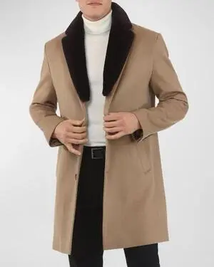 Gorski Loro Piana Cashmere Coat With Detachable Shearling Collar - Camel/brown