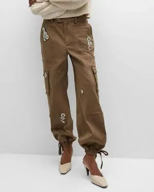 Cinq À Sept Crystal-embellished Cargo Pants - Olive
